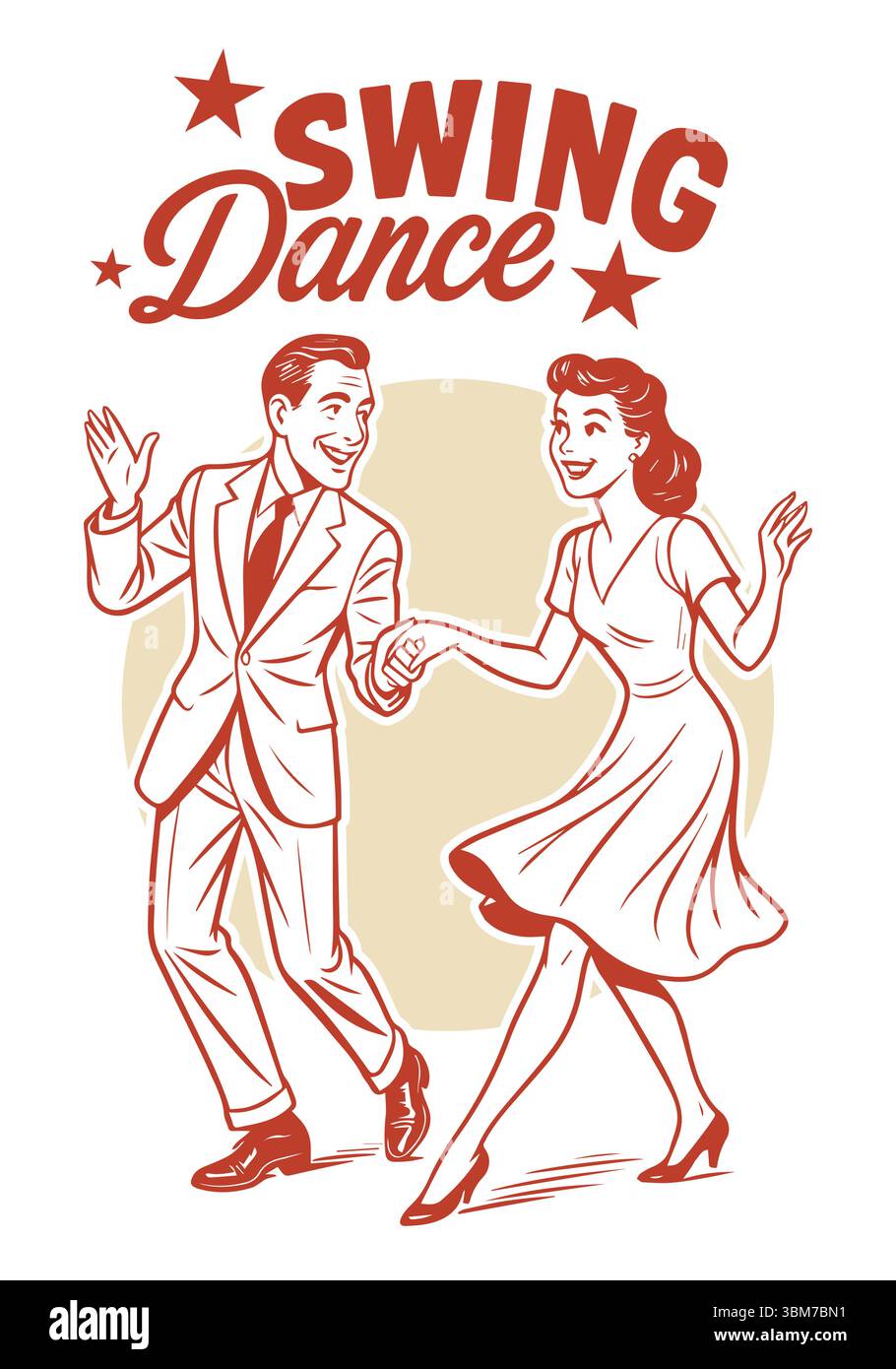 Vintage Swing Dance Couple. Retro 1940s Lindy Hop Cartoon Clipart Illustration isolated on white ...