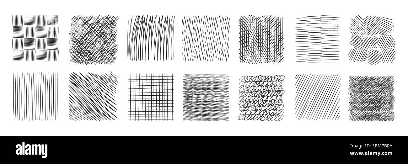 Doodle crosshatch. Hand drawn linear sketch, pencil strokes, different ...