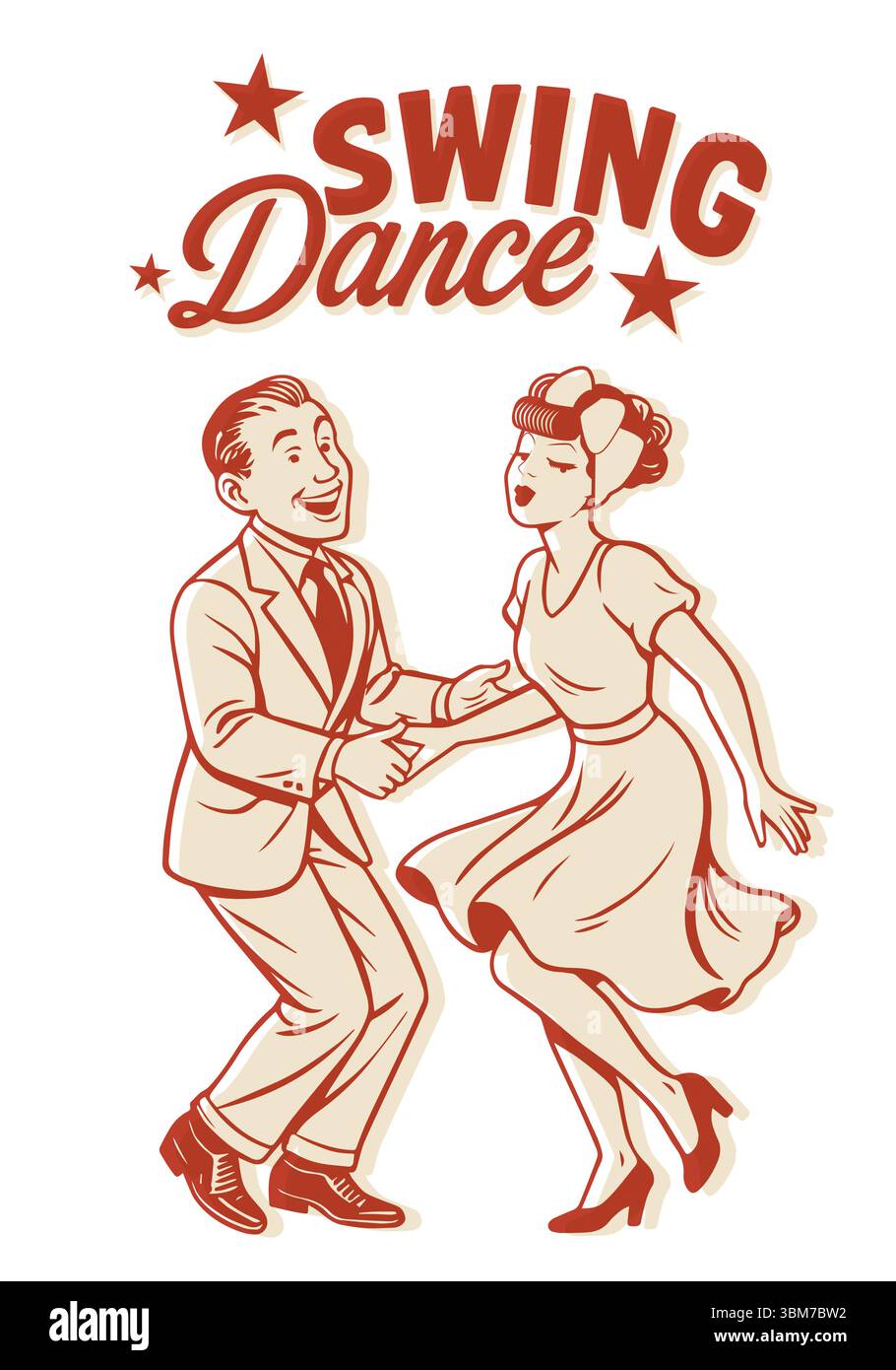 Vintage Swing Dance Couple. Retro 1940s Lindy Hop Cartoon Clipart Illustration isolated on white ...