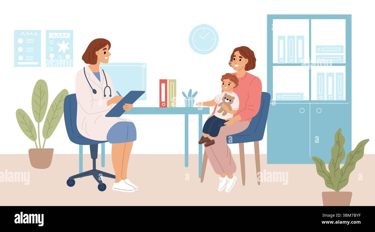 Child in pediatrics office. Mom and son at doctor appointment, medical ...