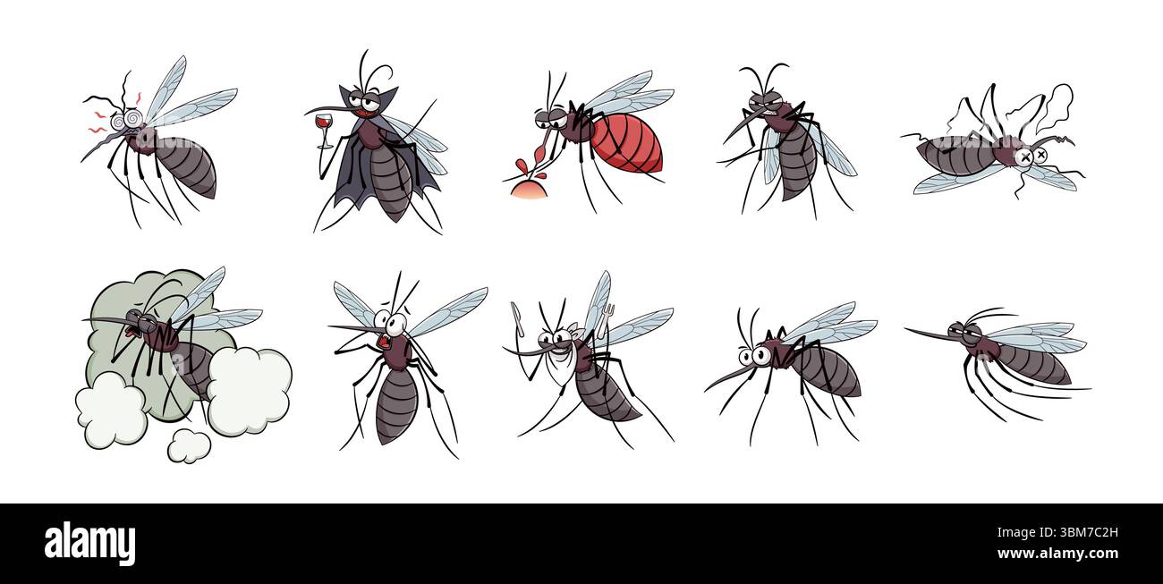 Cartoon mosquito character. Funny flying blood sucking insect ...