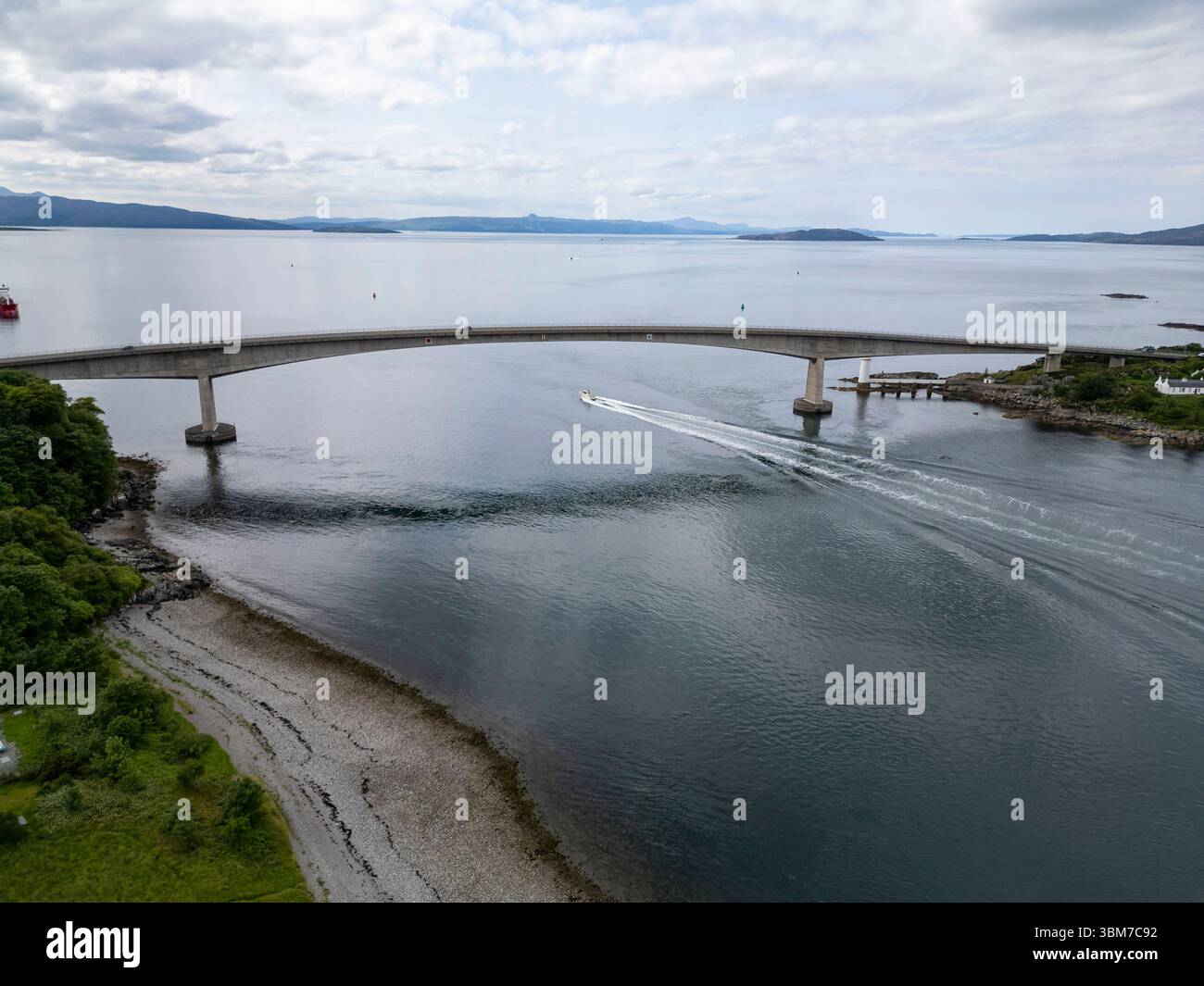 Aerial drone view of the Skye Bridge which crosses over Loch Alsh ...