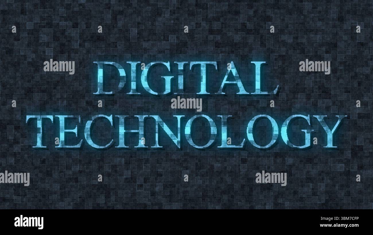 DIGITAL TECHNOLOGY lettering with blue color effects on abstract ...