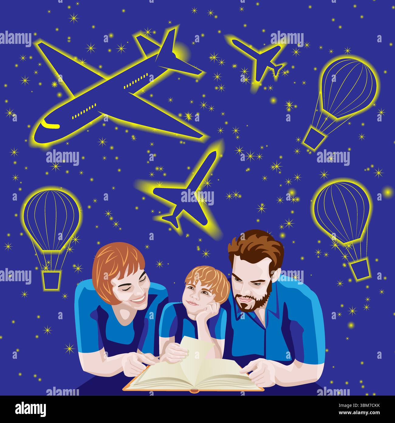 Son reading book father Stock Vector Images - Alamy