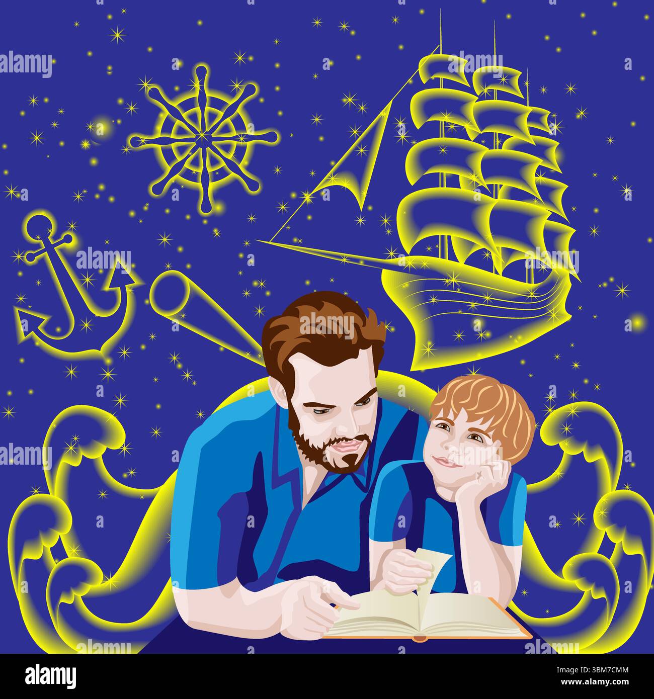 Son reading book father Stock Vector Images - Alamy