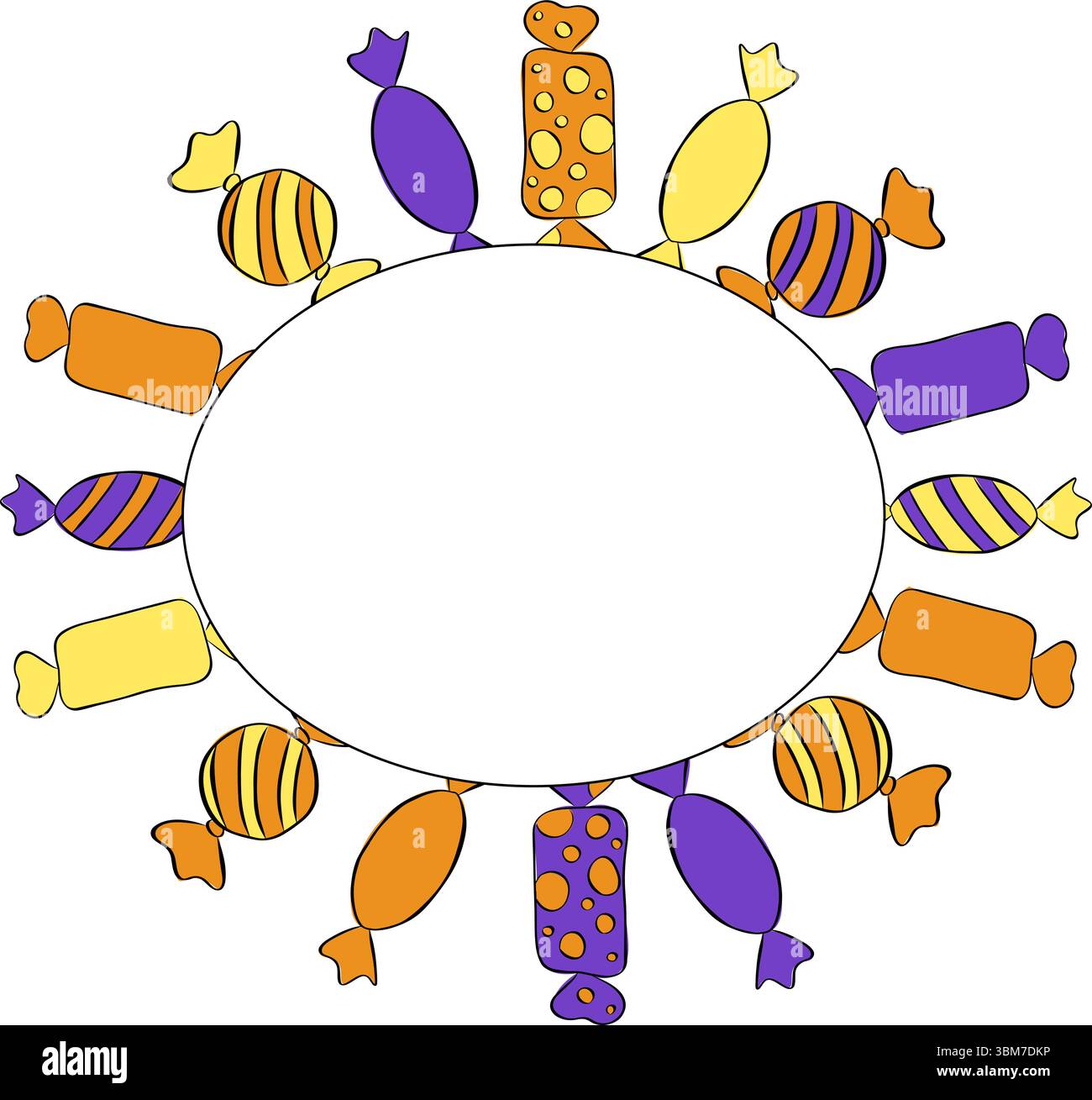 Candy sweets lollipop oval Frame template. Vector graphic line ink ...