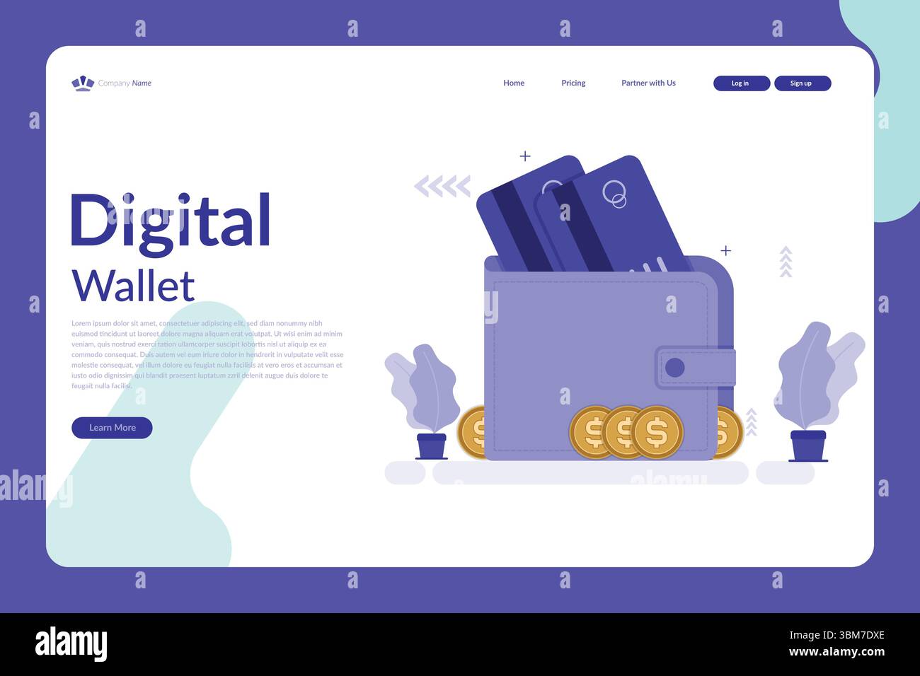 Vector illustration of a digital wallet web page with credit cards ...