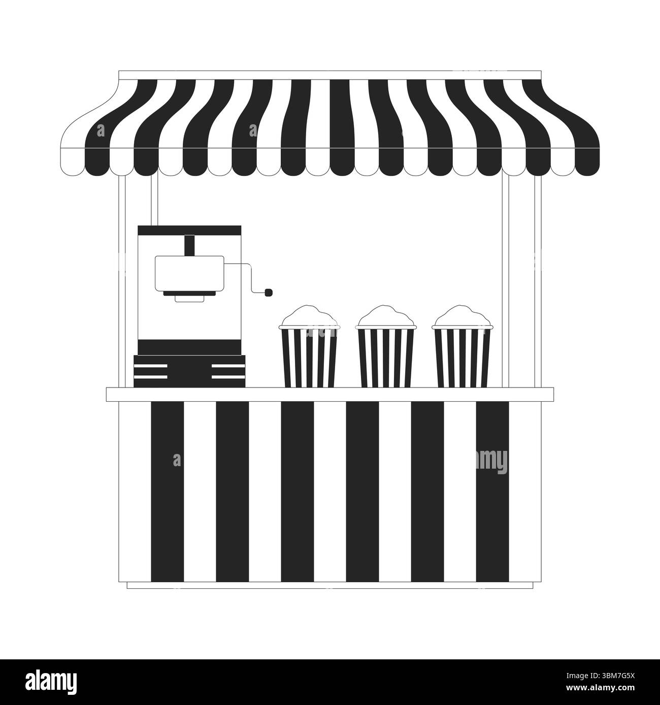 Popcorn stall with striped canopy and machine 2D line object Stock ...