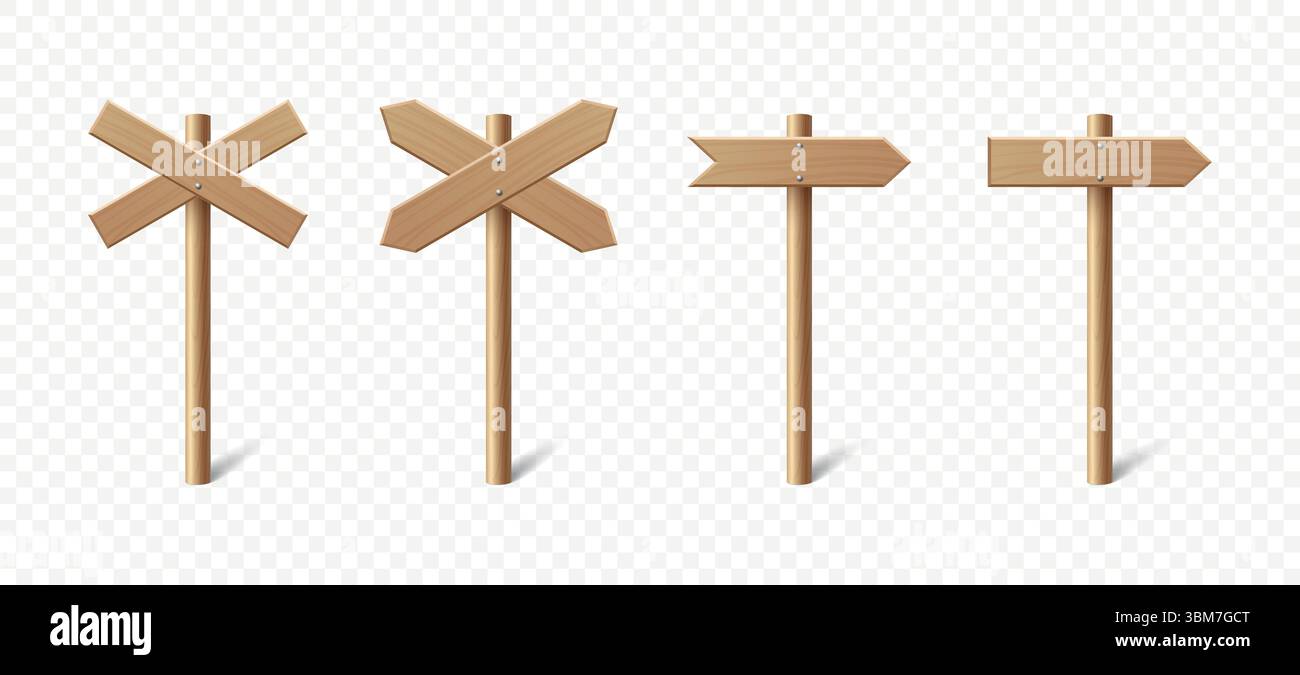 Vector Realistic Wooden Blank Sign Post Set. Realistic Road Signboard ...