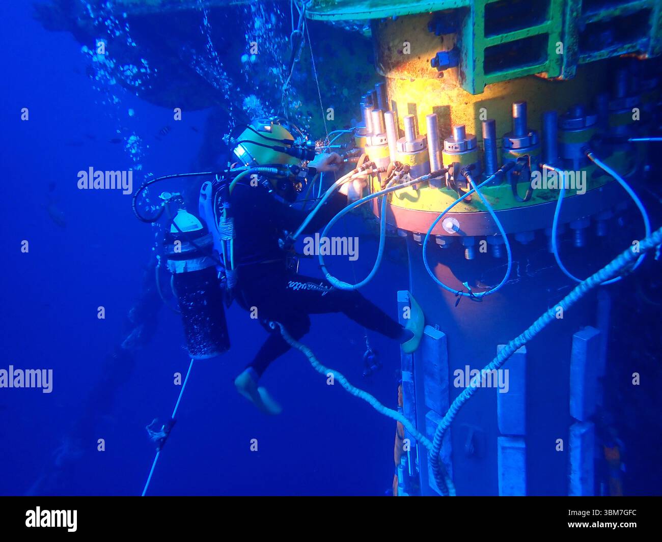 (250625) -- HAIKOU, June 25, 2025 (Xinhua) -- A frogman checks the ...