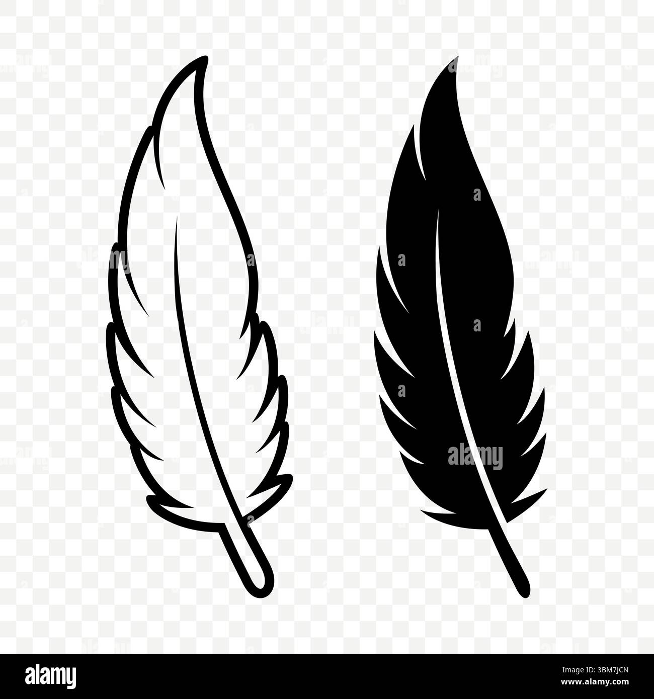 Vector Black and White Fluffy Feather Logo Icons. Silhouette Feather ...