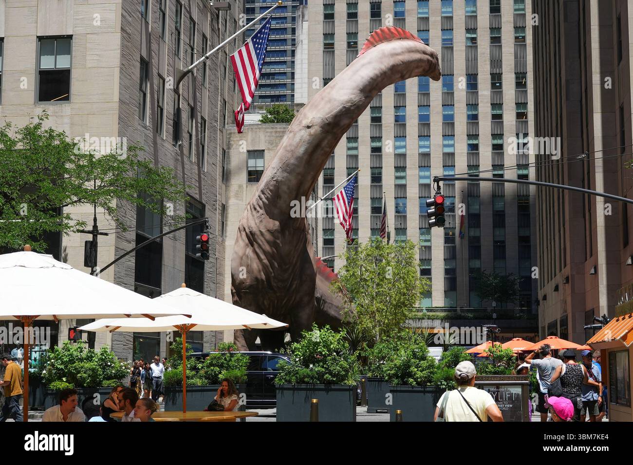 New York, USA.24th June 2025. A five-story-tall Titanosaur model ...