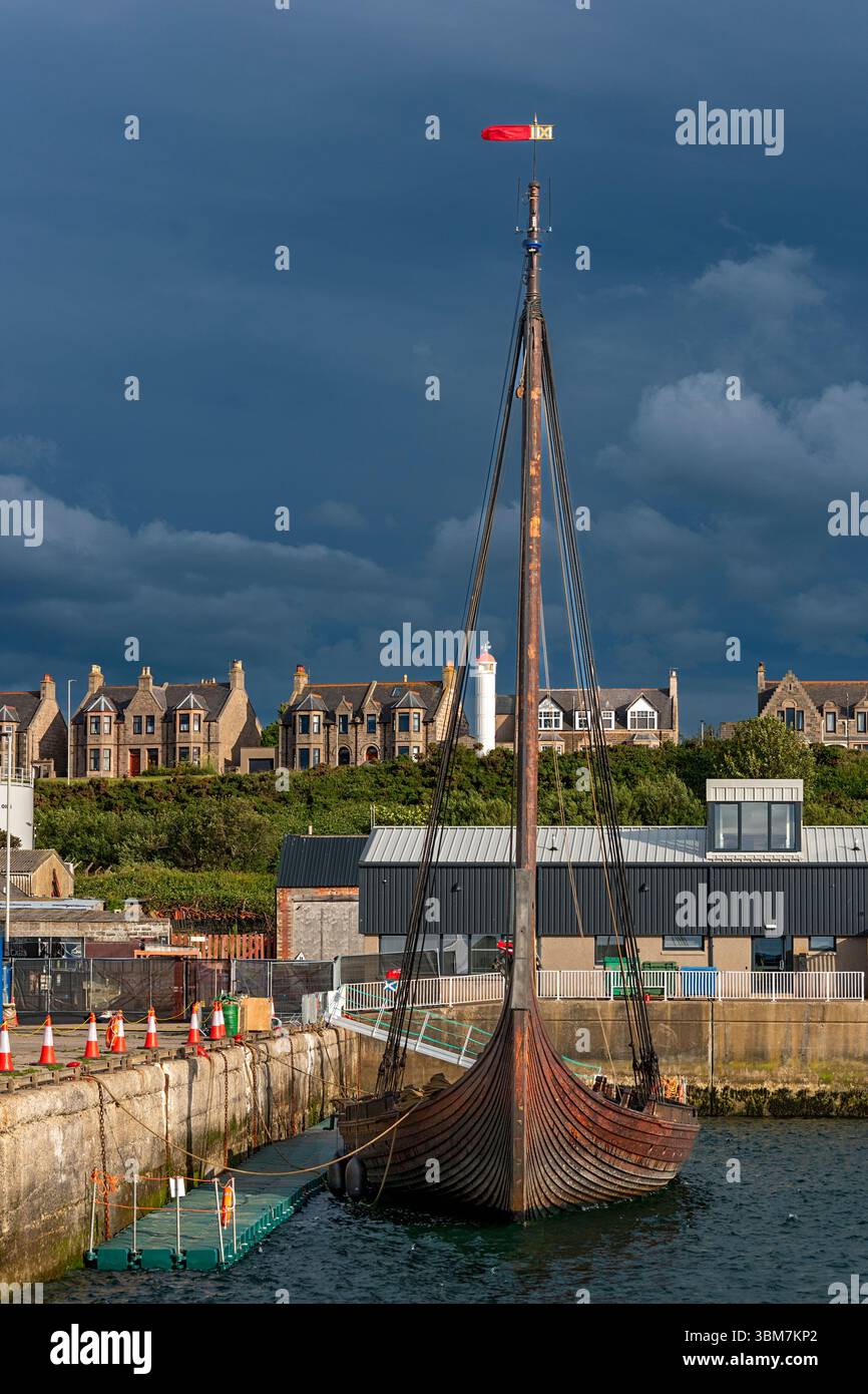 Viking ship the Draken Harald Harfagre moored in Buckie Harbour Moray ...