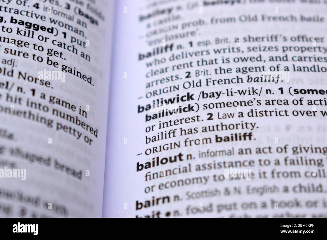 Close Up Of English Dictionary Page With Definition Word - Bailout ...