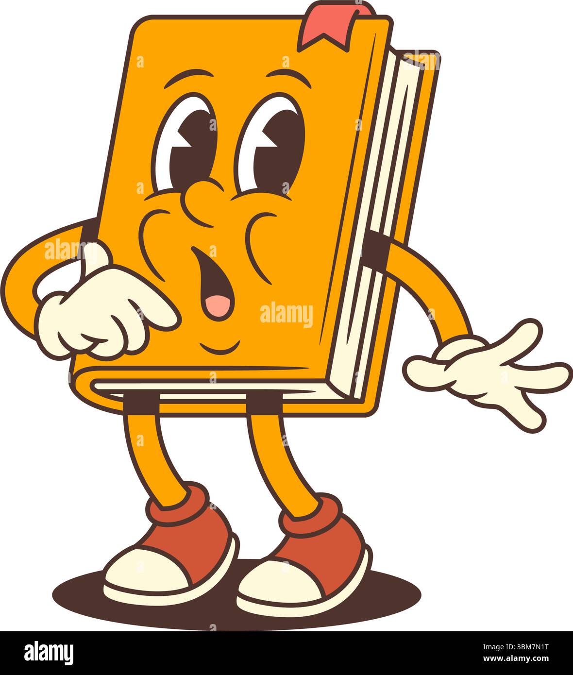 Funny orange cartoon book character standing with wide open mouth and ...