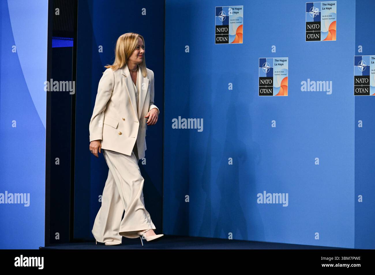 Prime Minister of Italy Giorgia Meloni arrives at the Nato Summit at ...
