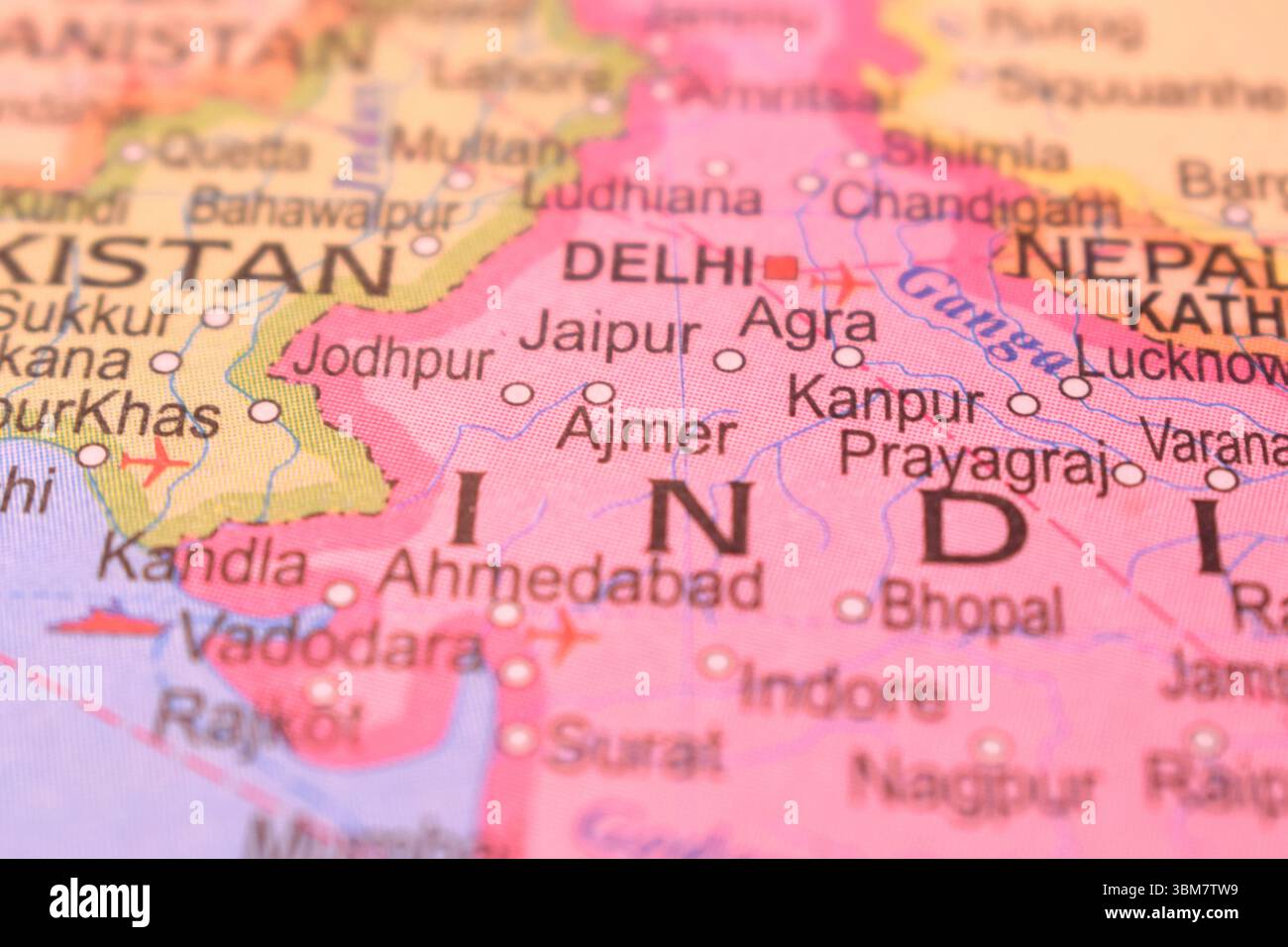 Ajmer-India Political Map Close Up Photograph With Defocused Background ...