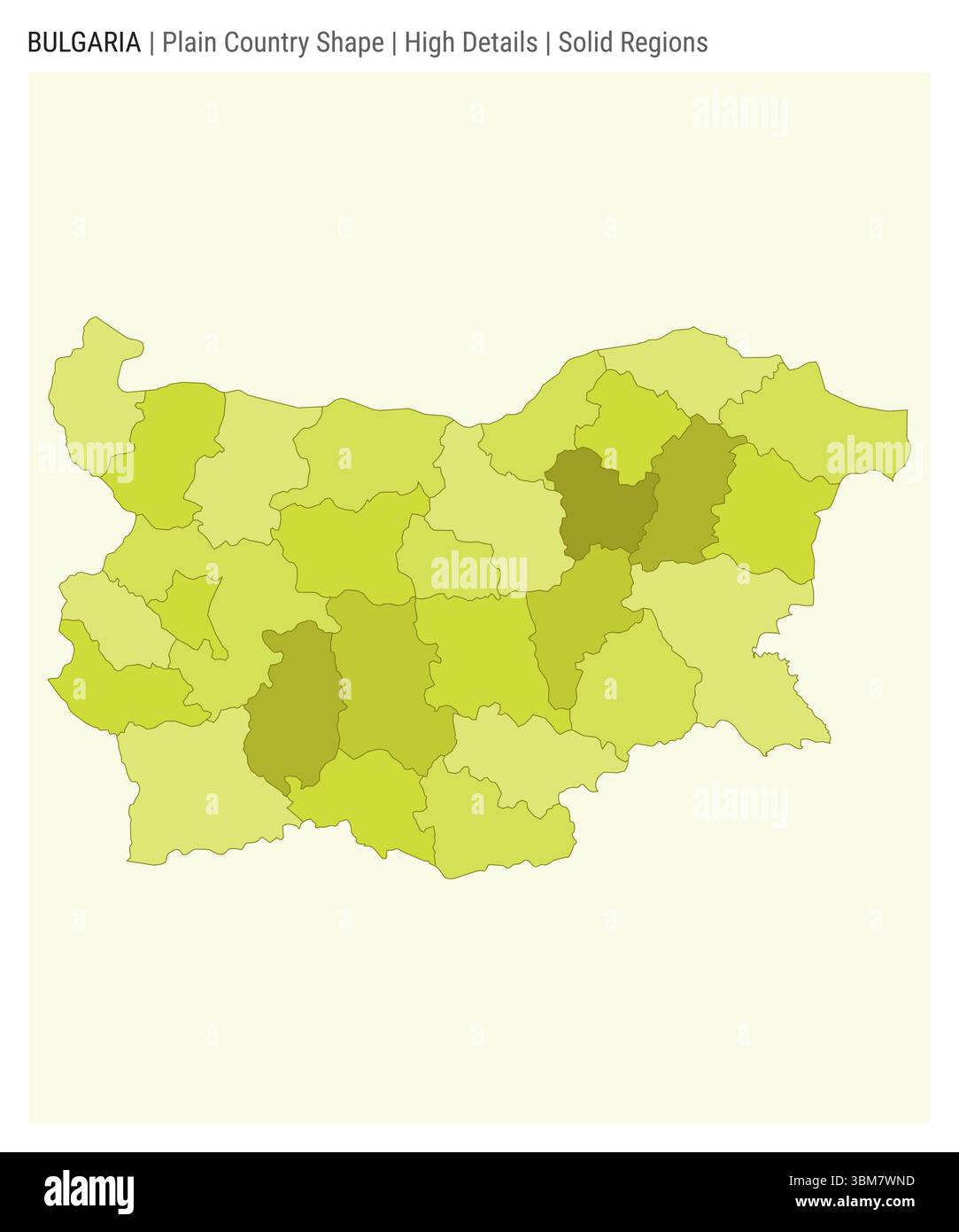 Bulgaria plain country map. High details. Solid regions style. Shape of ...