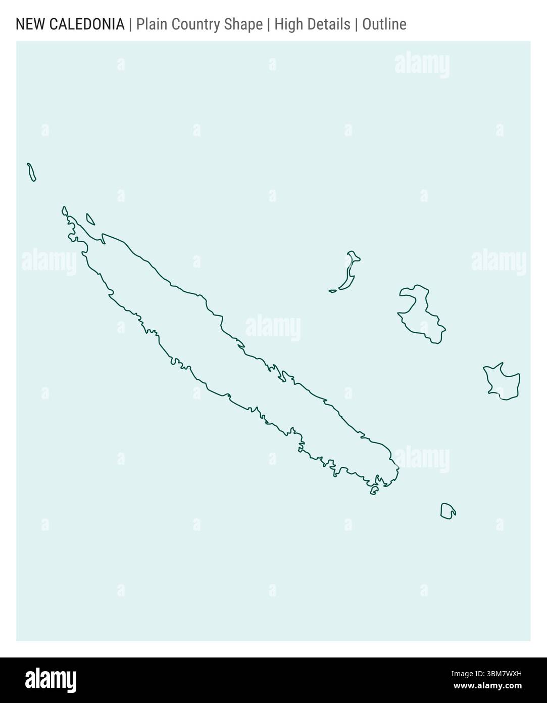 New Caledonia plain country map. High details. Outline style. Shape of ...