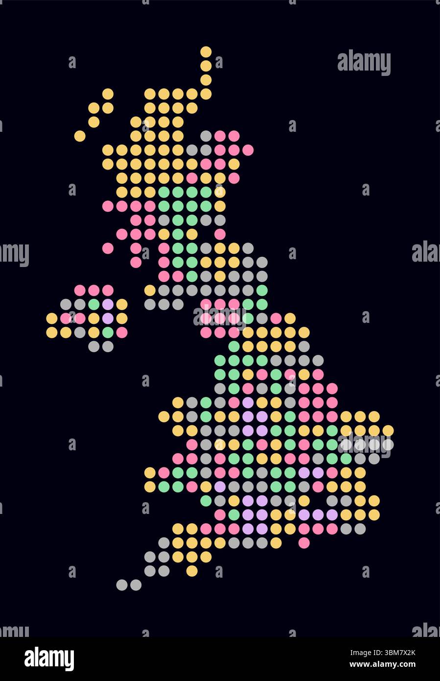 United Kingdom dotted map. Digital style map of the country on dark ...
