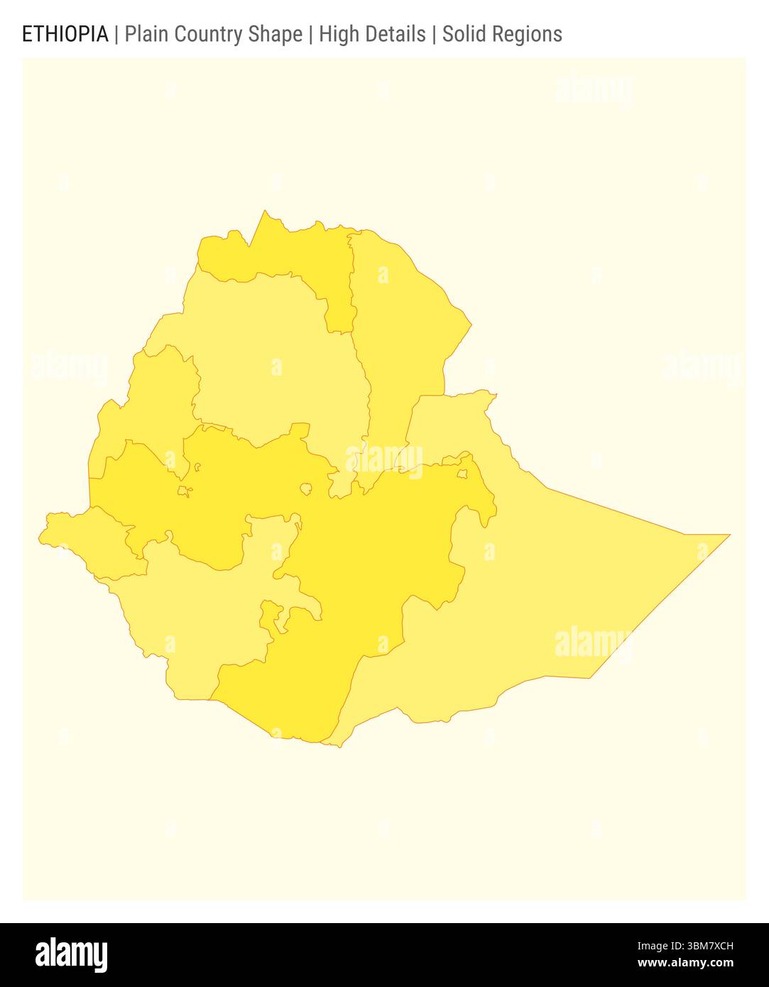 Ethiopia plain country map. High Details. Solid Regions style. Shape of ...