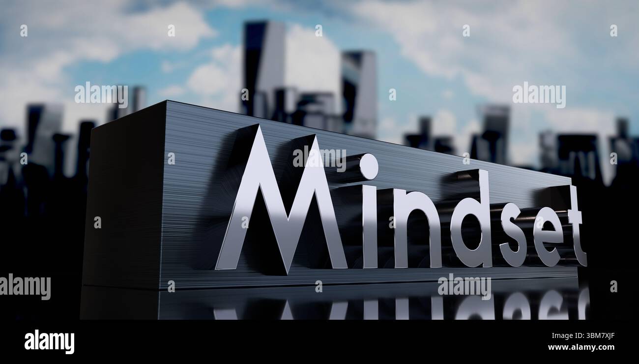 Mindset - metal cuboid and skyscrapers - 3D illustration Stock Photo ...