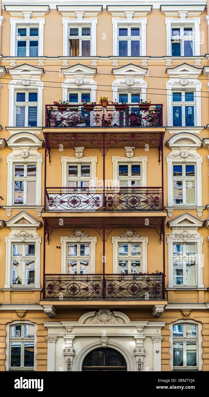 Historic row of colorful European buildings showcasing ornate ...