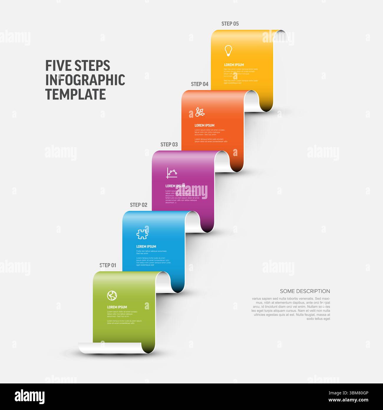 This modern infographic template visualizes a five step process, ideal ...
