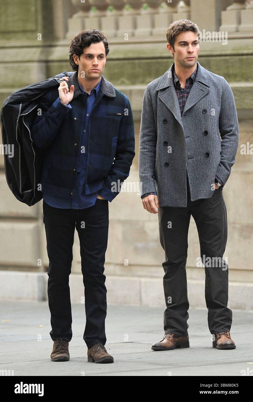 Penn Badgley and Chace Crawford on the set of the TV show 'Gossip Girl ...