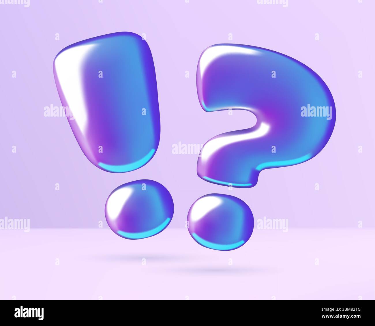 Question mark and exclamation point purple holographic 3d icon Stock ...