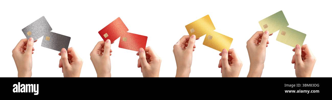 Bank card in hand, showing two different options for credit or debit ...