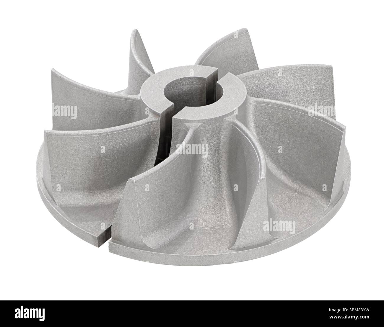 Aluminium centrifugal pump impeller, close up shot, selective focus ...