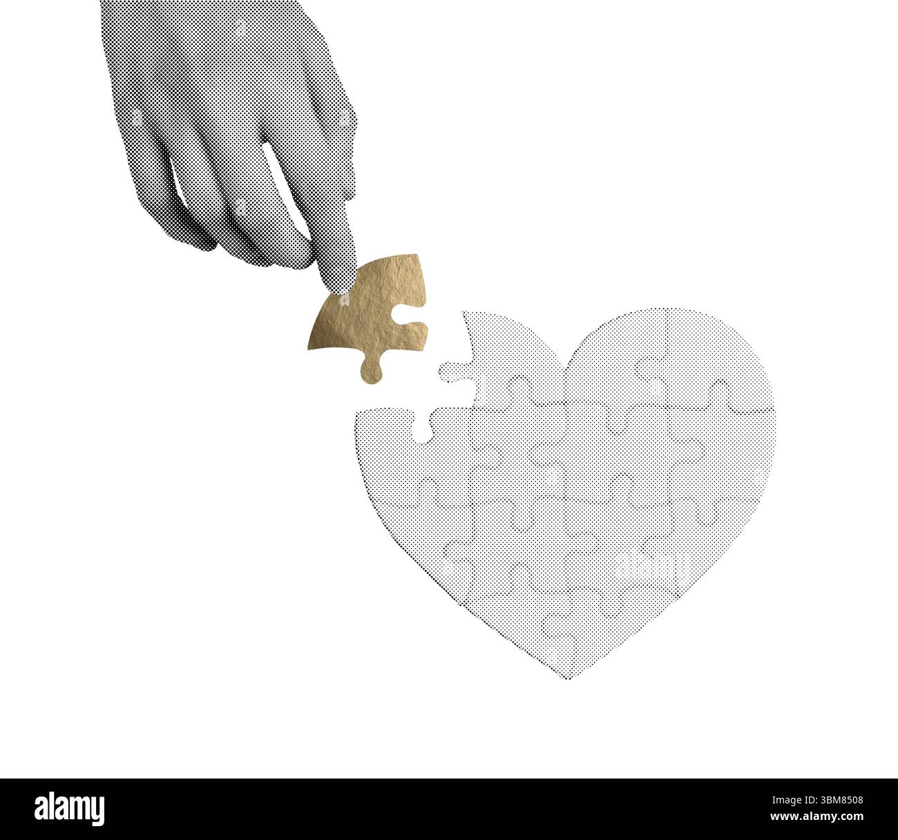 Golden puzzle piece fitting perfectly into a heart, symbolizing love ...