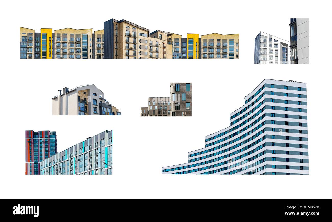 Modern buildings set, high rise architecture and residential living ...