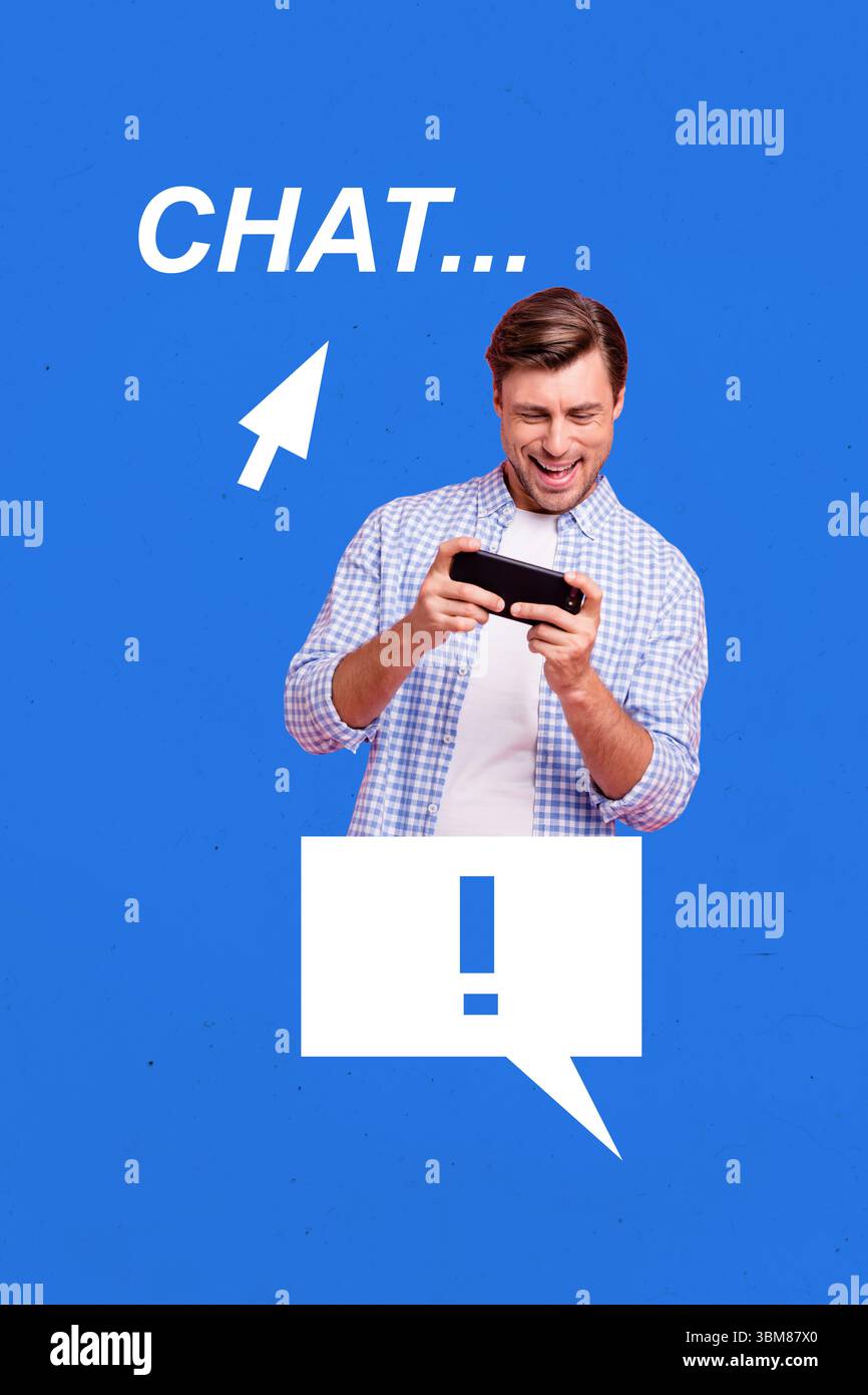 Composite 3D collage trend artwork template design of young man gamer ...