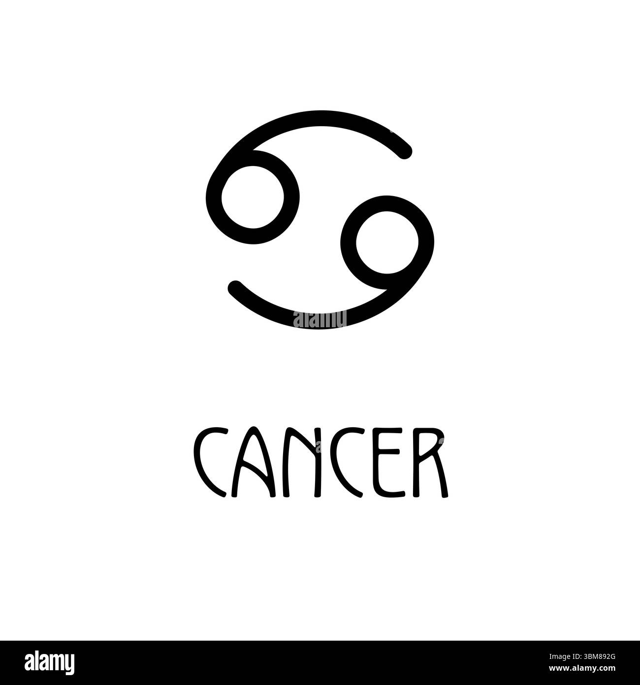 Minimalist Cancer zodiac symbol in bold black outline on white. Clean ...