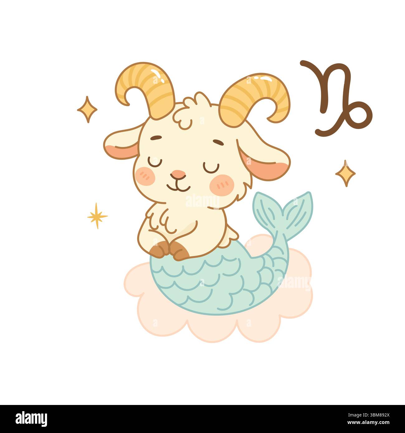 Adorable Capricorn zodiac sign illustration of a goat with mermaid tail ...