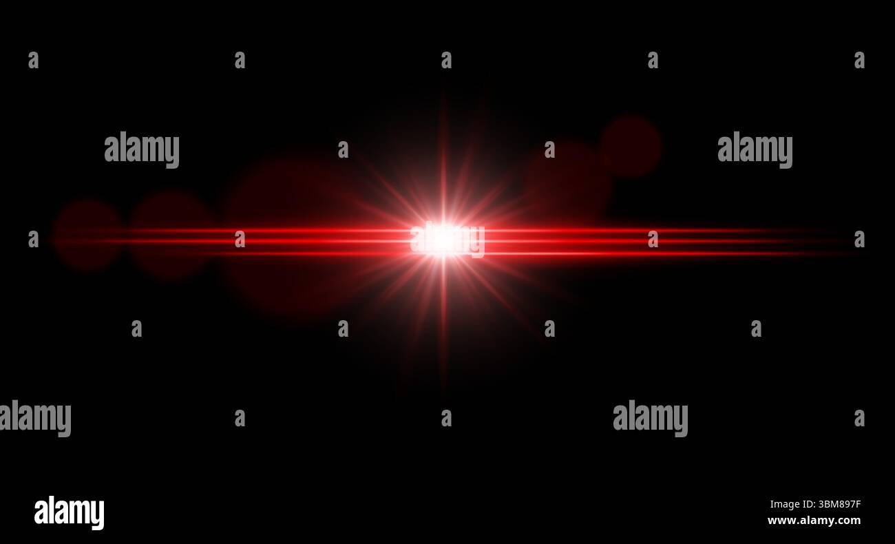 Bright light horizontal light flare with central glow and radiant ...