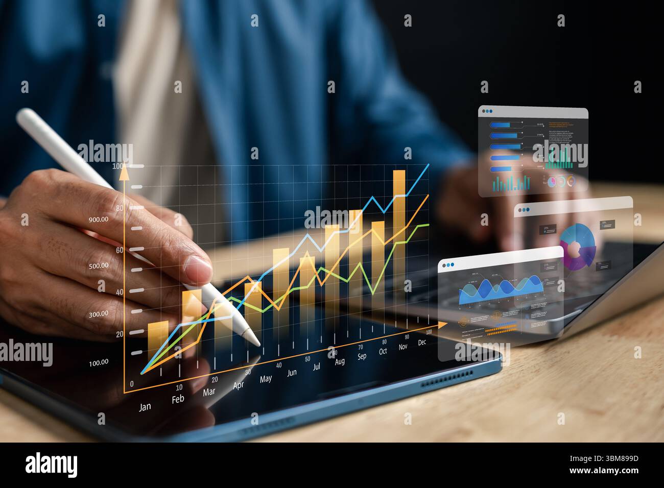 Financial chart and investment graph analysis stock on tablet screen ...