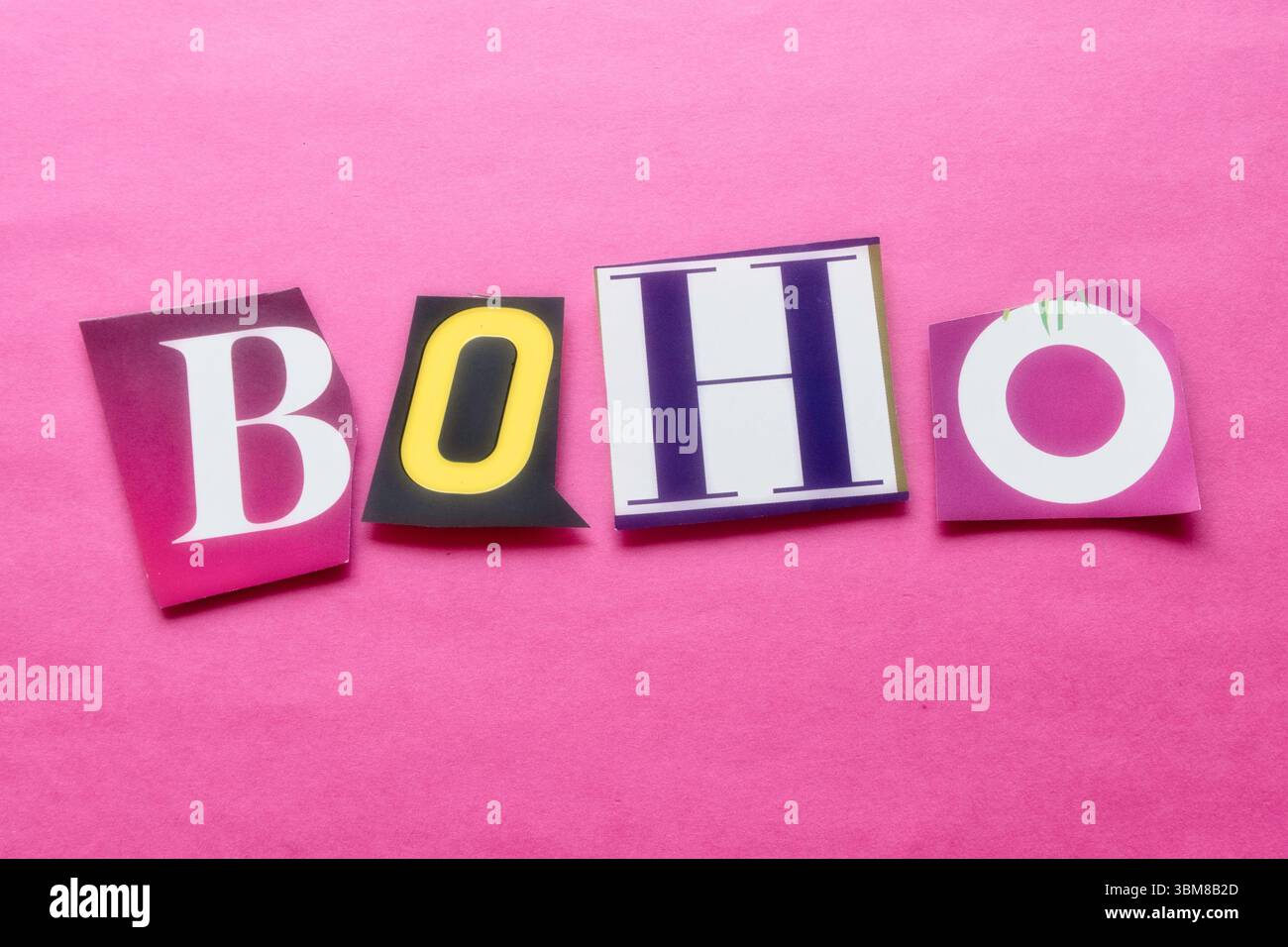 "BOHO" using cut-out paper letters in the ransom note effect typography ...
