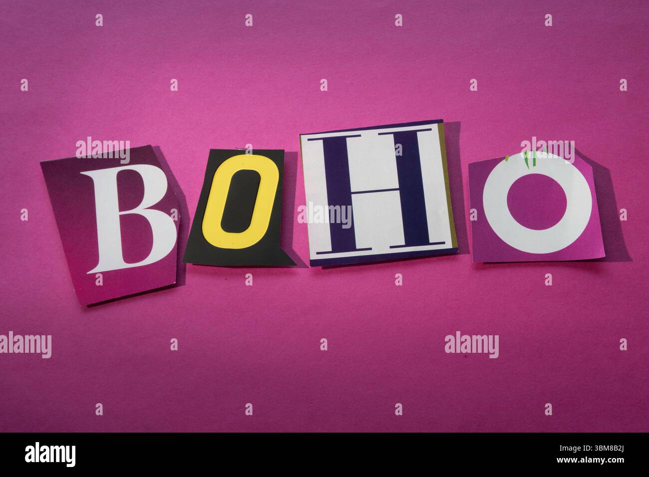 "BOHO" using cut-out paper letters in the ransom note effect typography ...