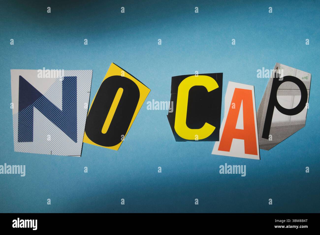 "NO CAP" using cut-out paper letters in the ransom note effect ...