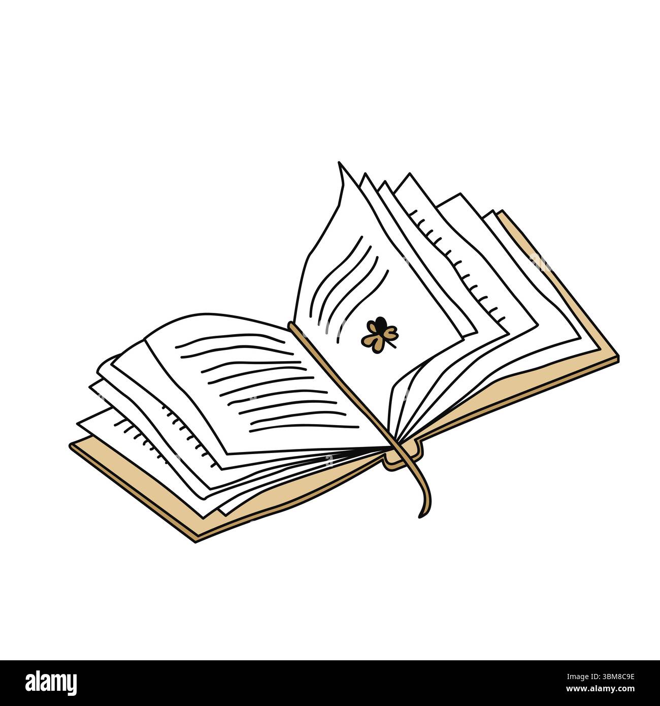 Hand drawn open book with a bookmark, doodle sketch drawing. Vector ...