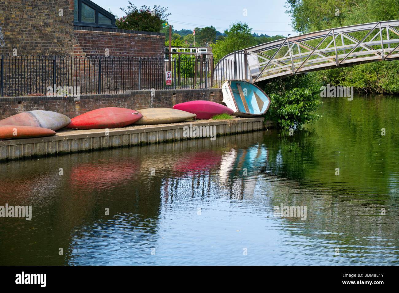 Canoes and footbridge by Sheepwash Channel, Oxford. This is one of ...