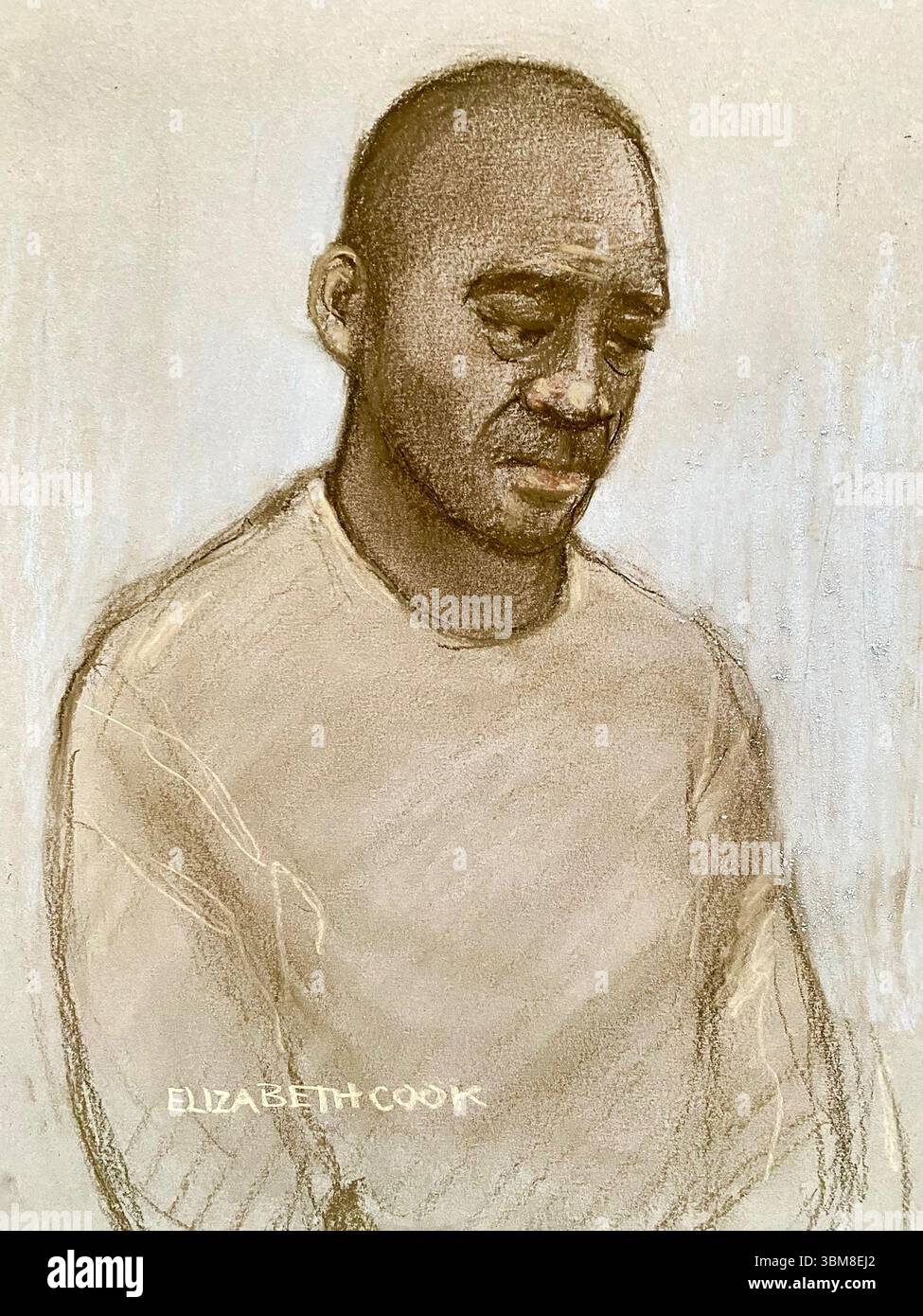 Court artist drawing by Elizabeth Cook of Clifton George appearing at ...