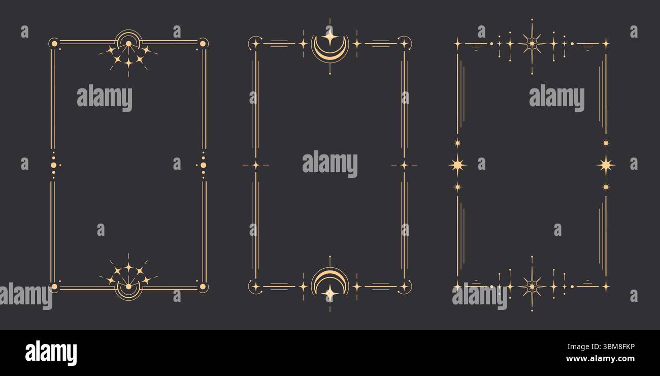 Golden tarot frame collection with celestial moon symbols on dark ...