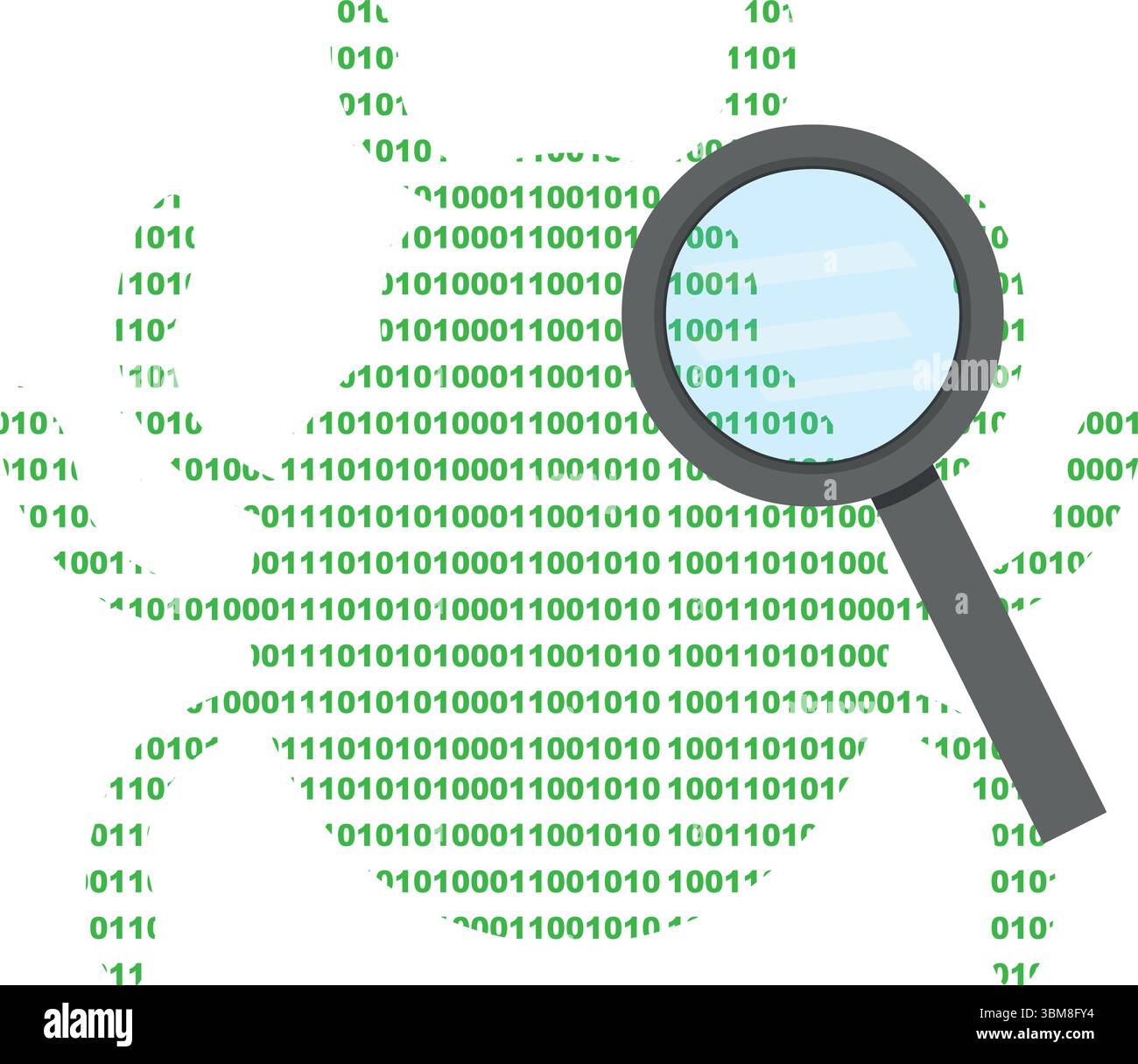 vector illustration icon bug designed with binary code numbers and a magnifying glass moving, in ...