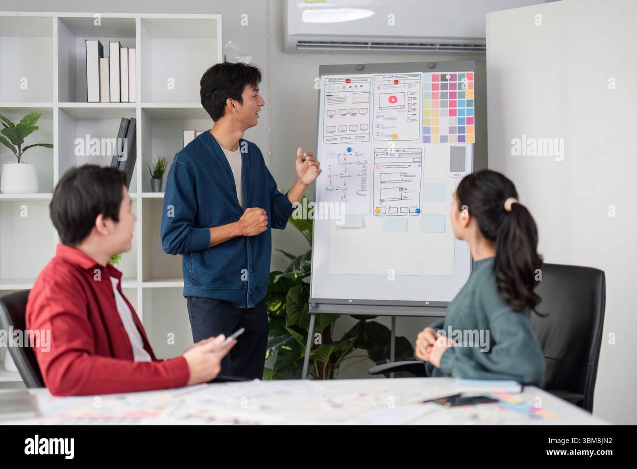 Design Review and Feedback Session. A facilitator presents UI mockups ...