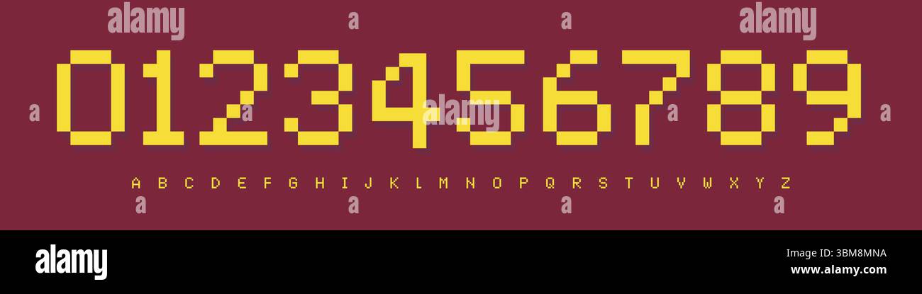 Pixel Alphabet Number Font in Retro 8-Bit Style Blocky Characters for ...