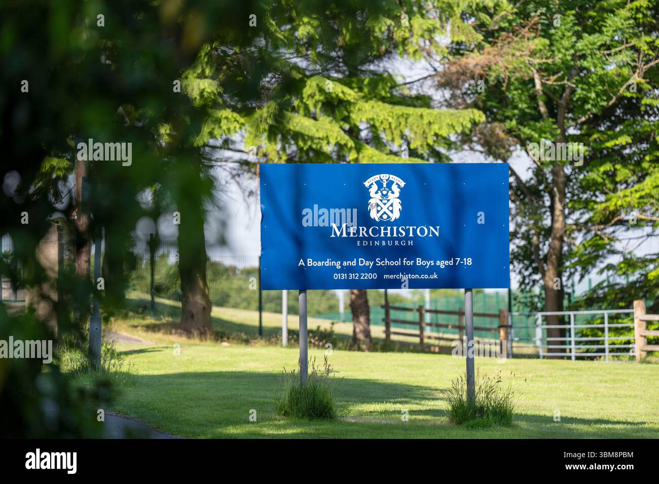 General view of the Merchiston School sign, Edinburgh. Lady Smith, the ...